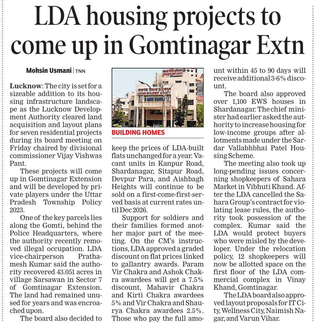 LDA housing projects to come up in Gomtinagar extension – Lucknow ...